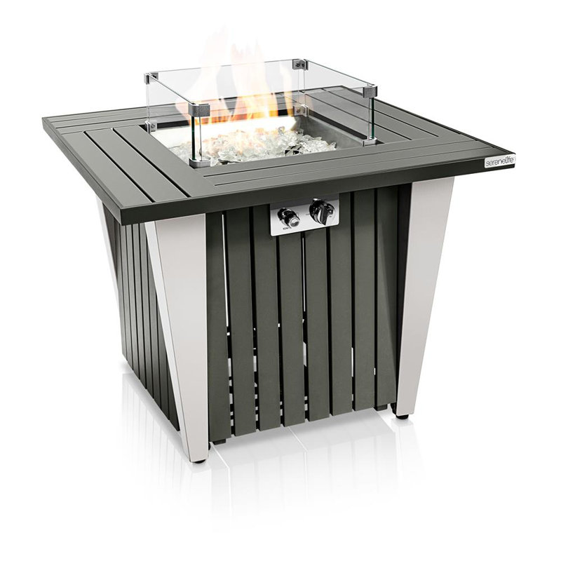 SereneLife Outdoor Propane Fire Pit Table, Weatherproof Square Propane Gas Fire Table w ...